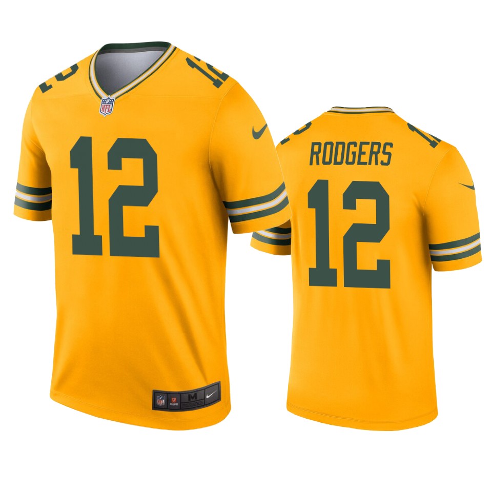 Green Bay Packers Aaron Rodgers Gold Inverted Legend Jersey - ORMGIANT